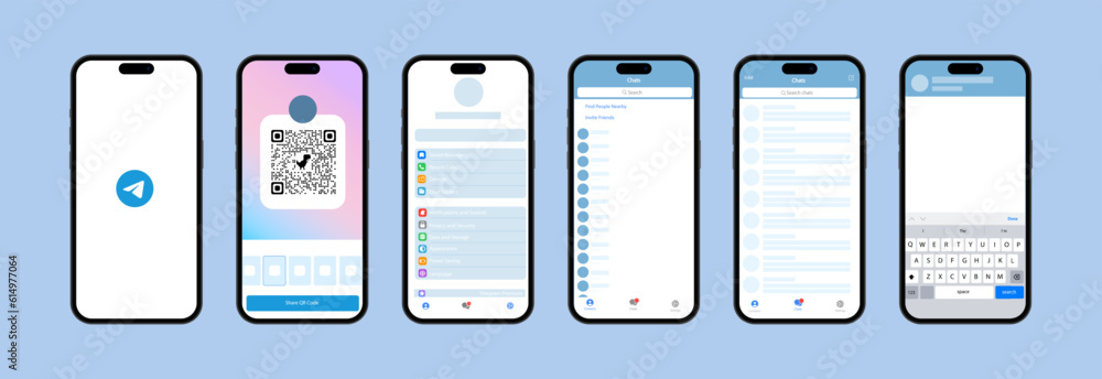 Telegram mockup. Telegram. Set telegram screen social media and social ...