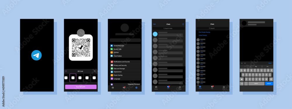 Telegram layout. Telegram mockup. Telegram. Set telegram screen social ...