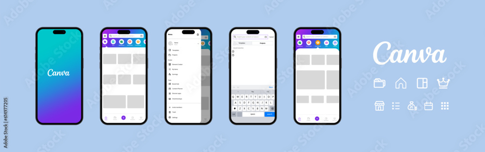 Set Canva screen social media and social network interface templat ...