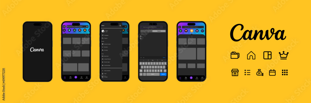 Canva. Social network interface template app screen. Mockup social ...