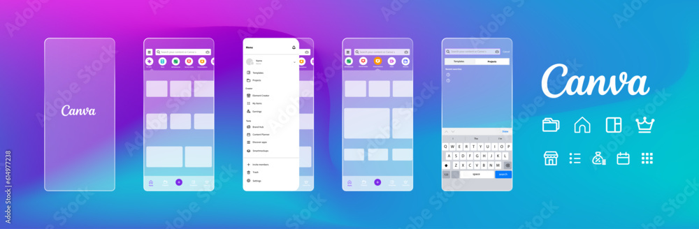 Canva mobile App interface template mockup. Canva screen social media ...