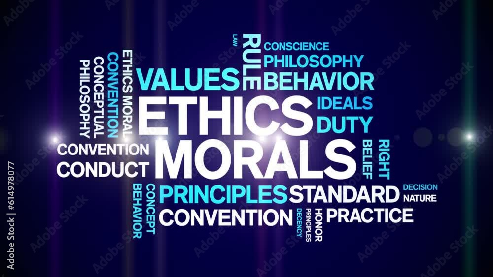 Ethics Morals animated tag word cloud;values text design animation ...