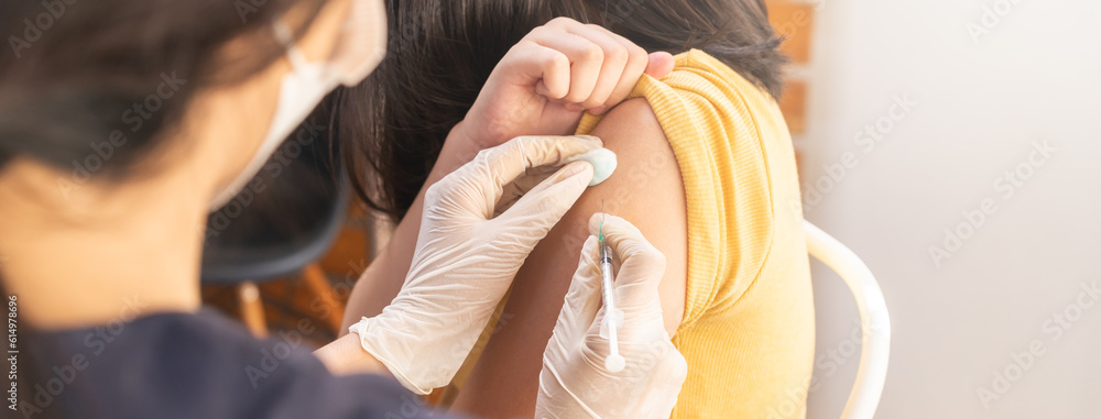 Covid-19, coronavirus asian girl kid getting vaccine from doctor, nurse ...