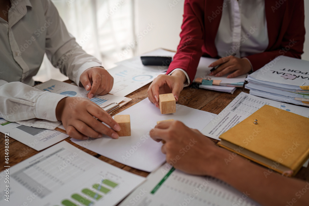 Business people process and workflow automation with flowchart ...