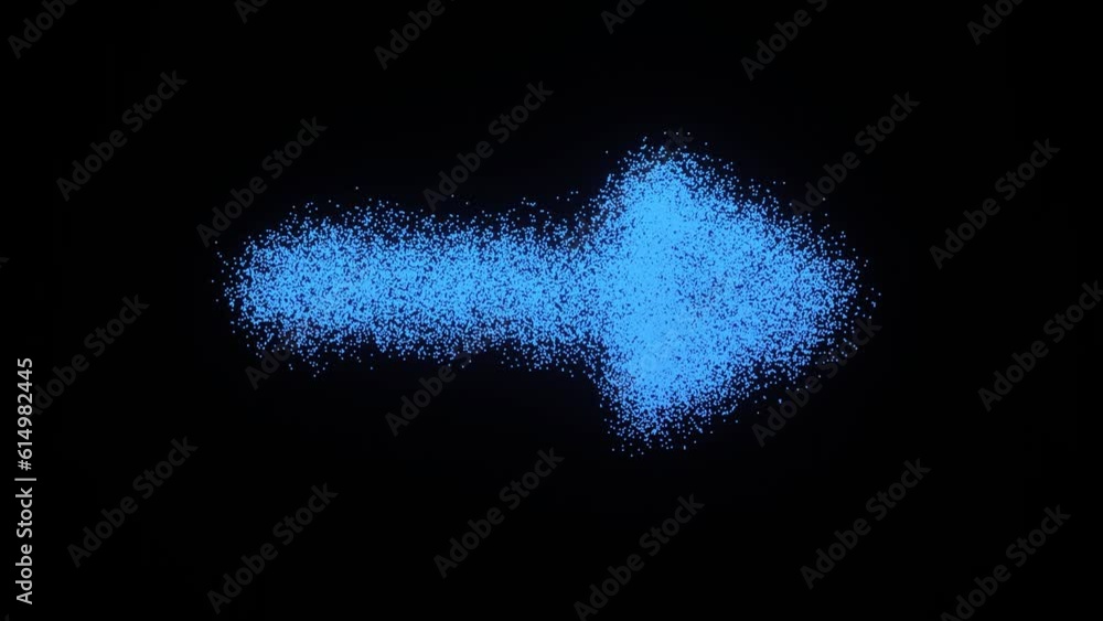 Seamless loop 3D animation, the blue arrow is formed from particles and ...