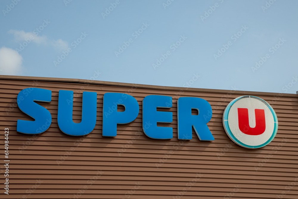 Super U logo text u and brand sign chain supermarket facade store ...