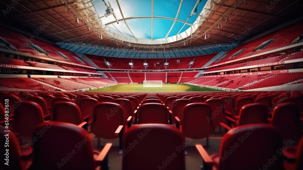 ภาพประกอบสต็อก General view of football stadium with seats, Empty ...