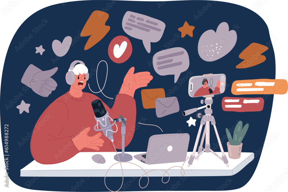 Cartoon vector illustration of Live streaming, broadcast flat vector ...