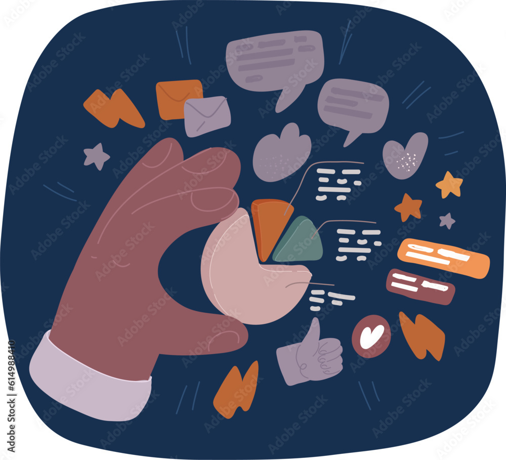 Cartoon vector illustration of Hand Giving A Pie Chart. Data usage pie ...