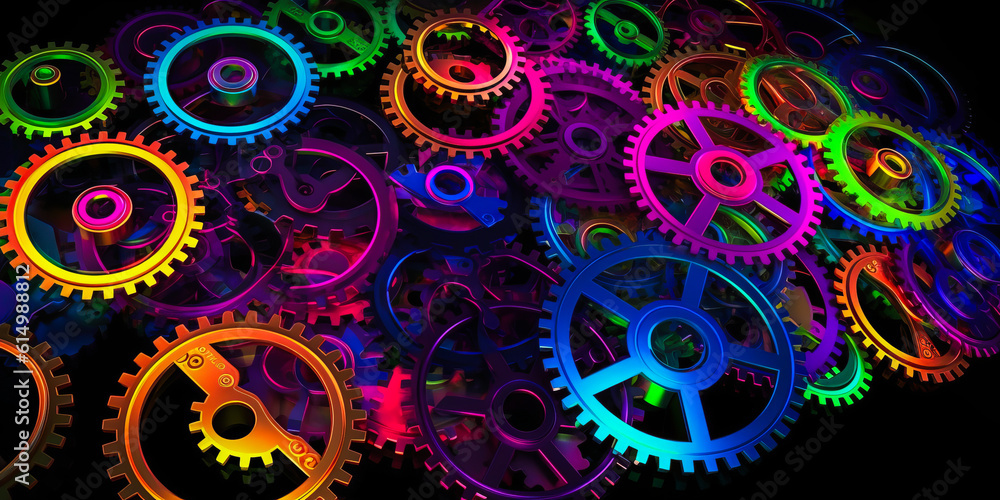 Stunning neon gear pattern evoking harmony and efficiency in task ...