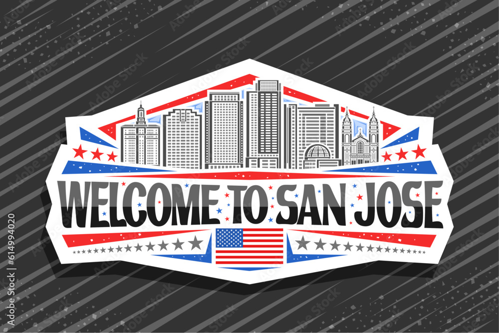 Vector logo for San Jose, white decorative label with line illustration ...