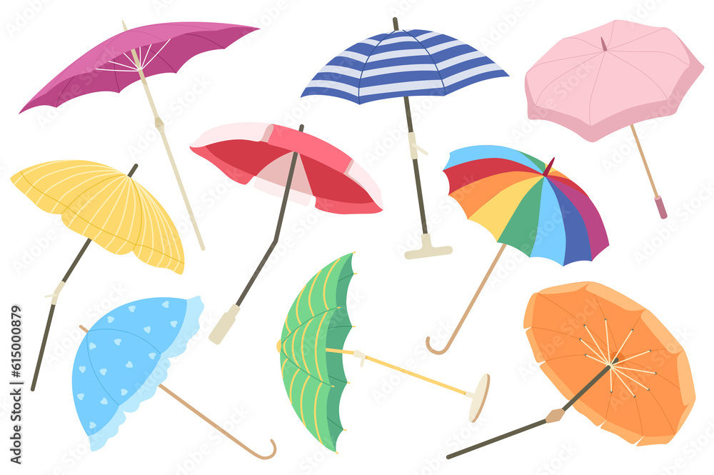 Umbrellas mega set graphic elements in flat design. Bundle of open ...