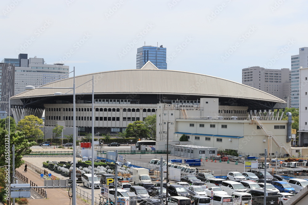 Tokyo - May 2 2023: exterior of Ariake Coliseum which inside the Ariake Tennis Forest Park, it ...
