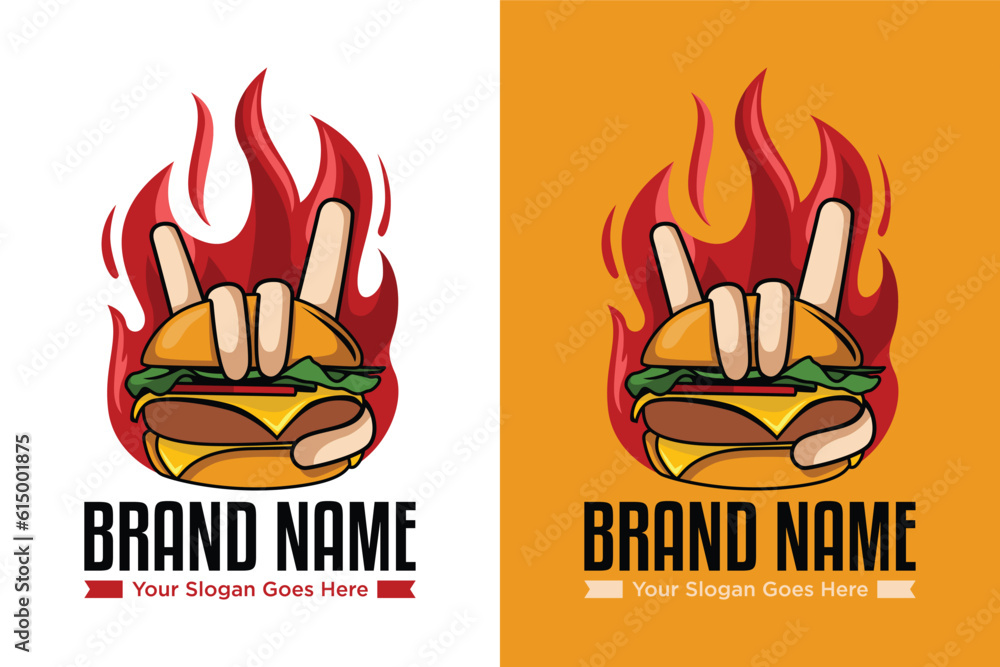 hot flame fire rocking metal burger illustration logo design Stock ...