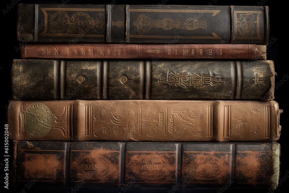 Old Books Covers. Old books in the library. Old books in a row. Stack ...