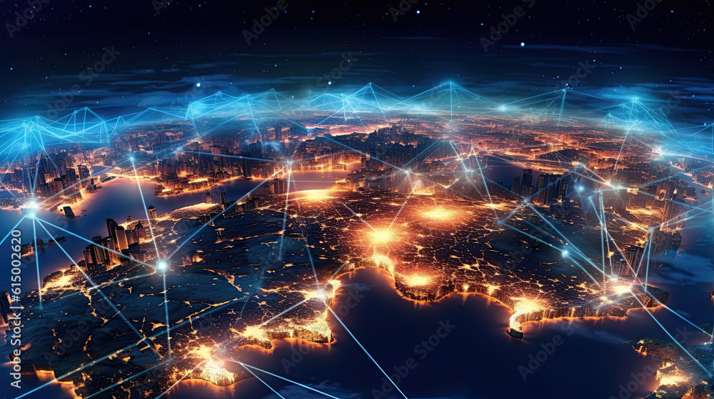 Night earth global virtual internet world connection of metaverse ...