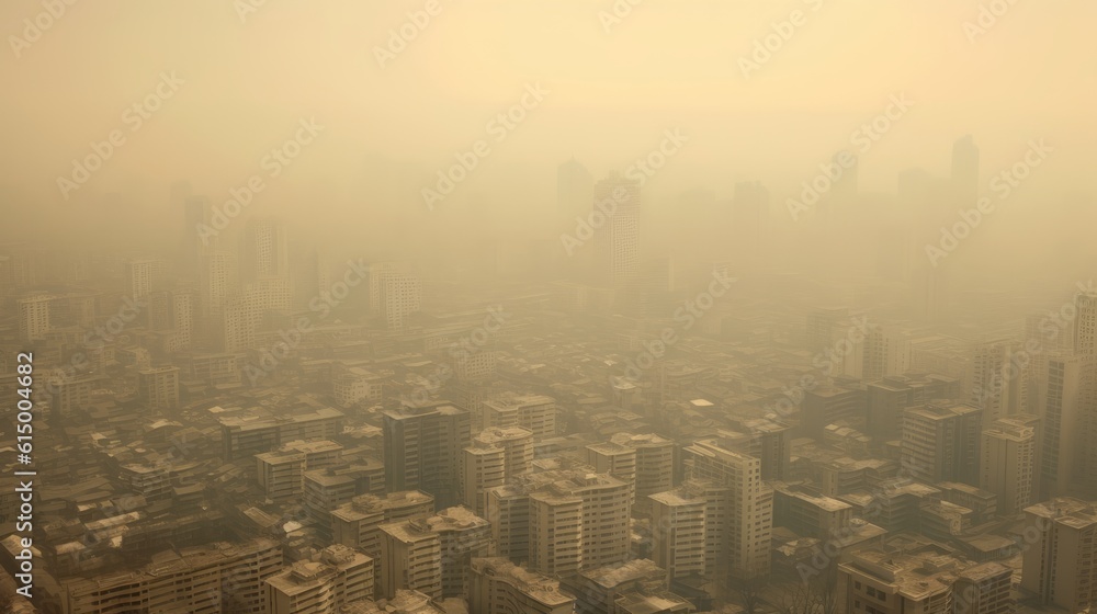Polluted Horizons: A skyline obscured by thick smog, symbolizing the ...