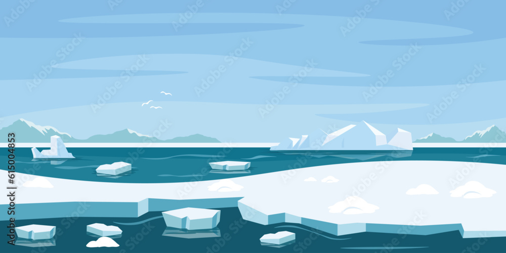 Vector illustration of a beautiful arctic landscape. Cartoon scene of a ...