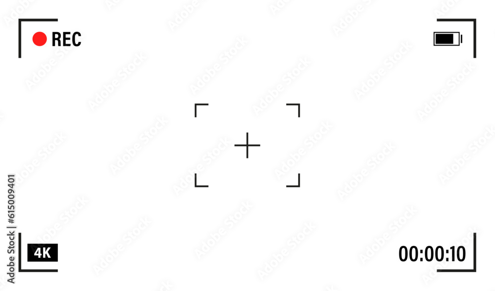 Photo or video camera viewfinder grid with many shooting settings on ...