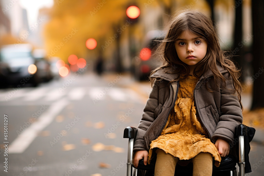 AI generated portrait of candid authentic disabled child girl sad ...