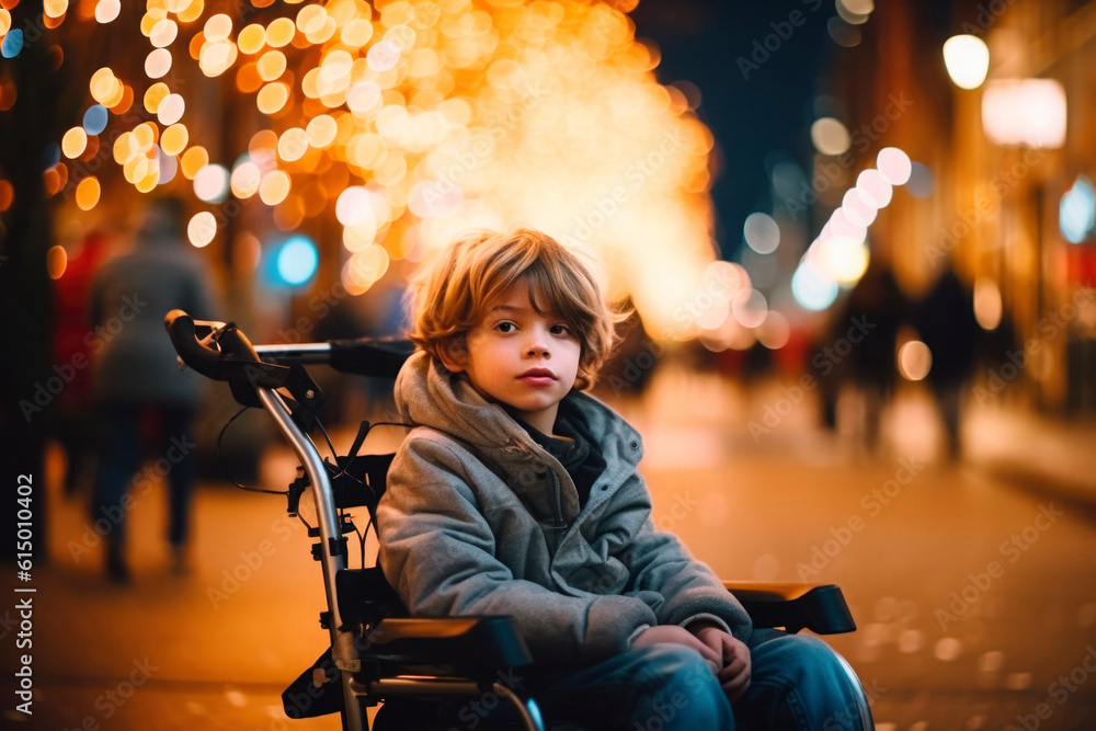 AI generated portrait of candid authentic disabled child boy sad ...