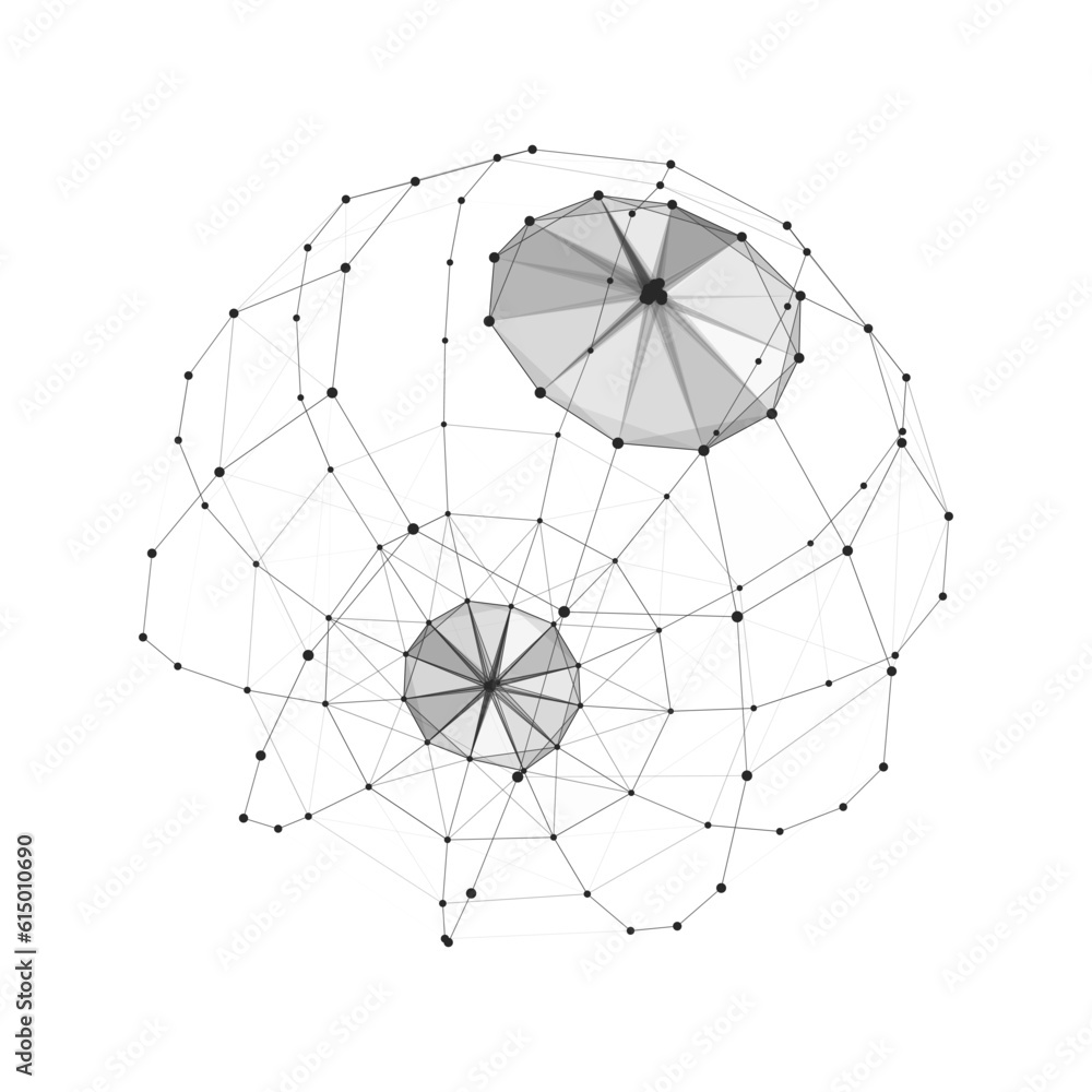 Sphere made up of points and lines on white background. Network ...