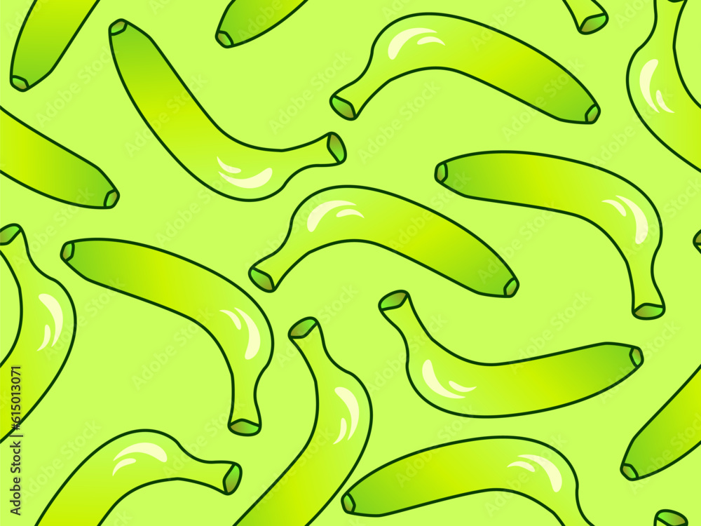 Gradient green bananas seamless pattern. 3d bananas with black stroke ...