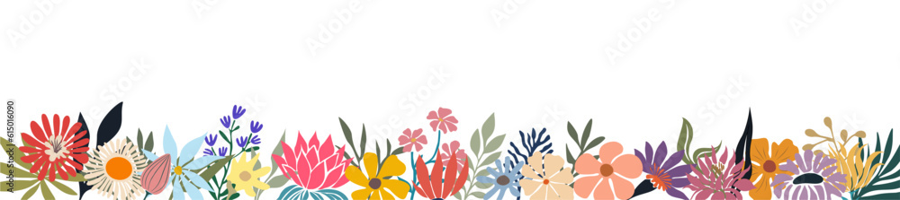 Horizontal floral banner, border, backdrop, overlay decorated with ...