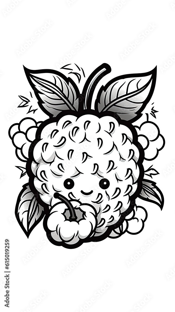 Kawaii style Mulberry fruit character in coloring page style ...