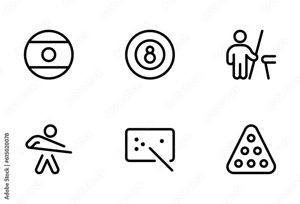Billiard icon, pool vector set design with Editable Stroke. Line, Solid ...