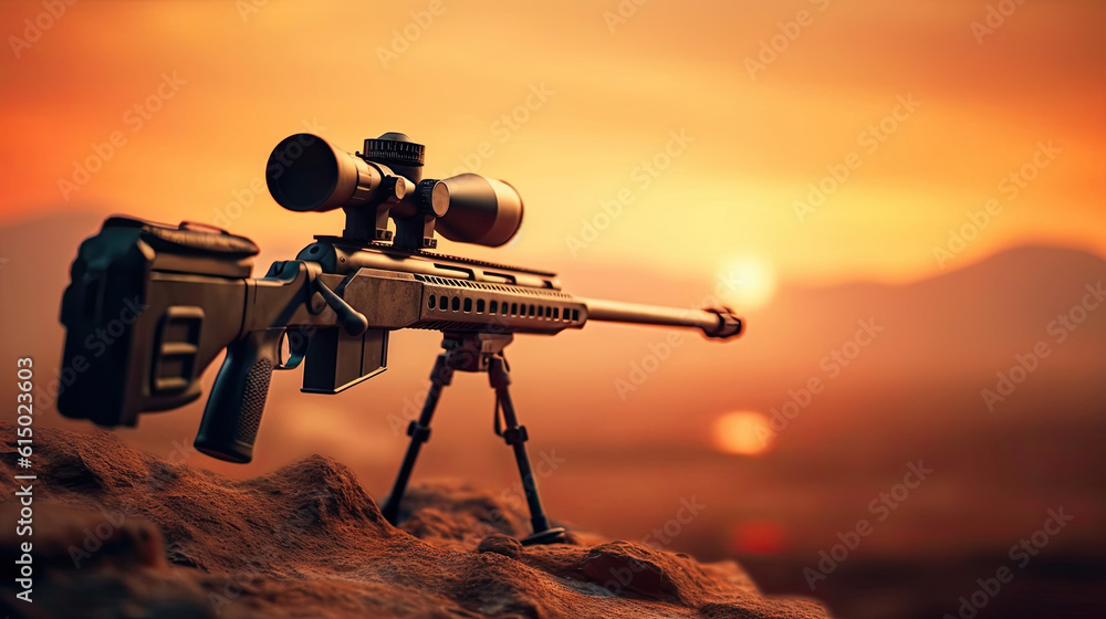 A sniper rifle from a rifle with an optical sight. On the Sunset ...