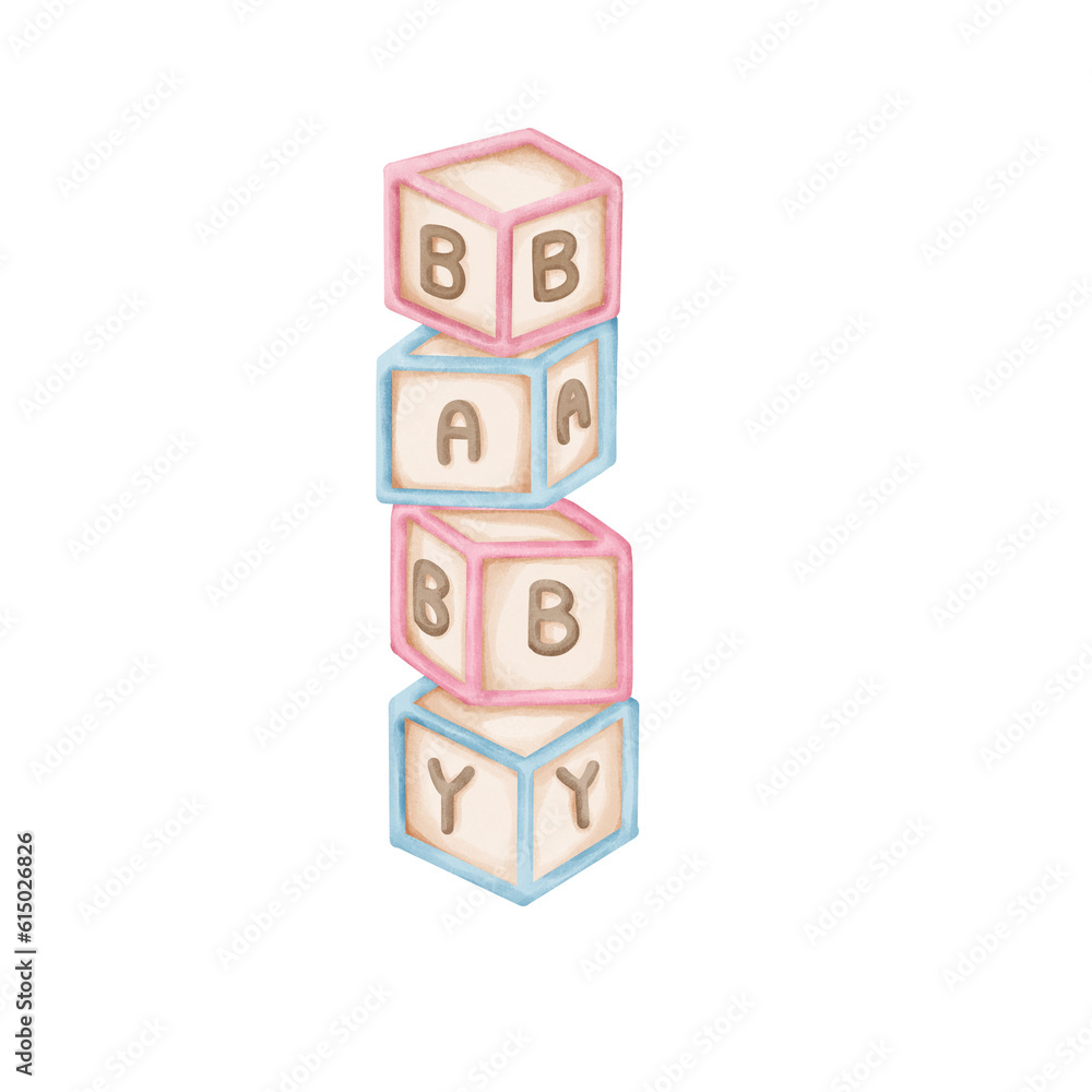 Alphabet blocks spell the word baby watercolor Stock Illustration ...