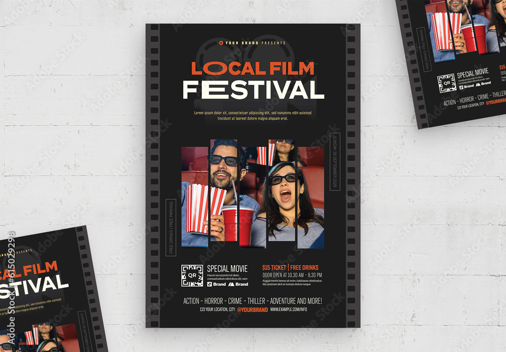 Film Festival Movie Night Flyer Poster Layout Stock Template | Adobe Stock