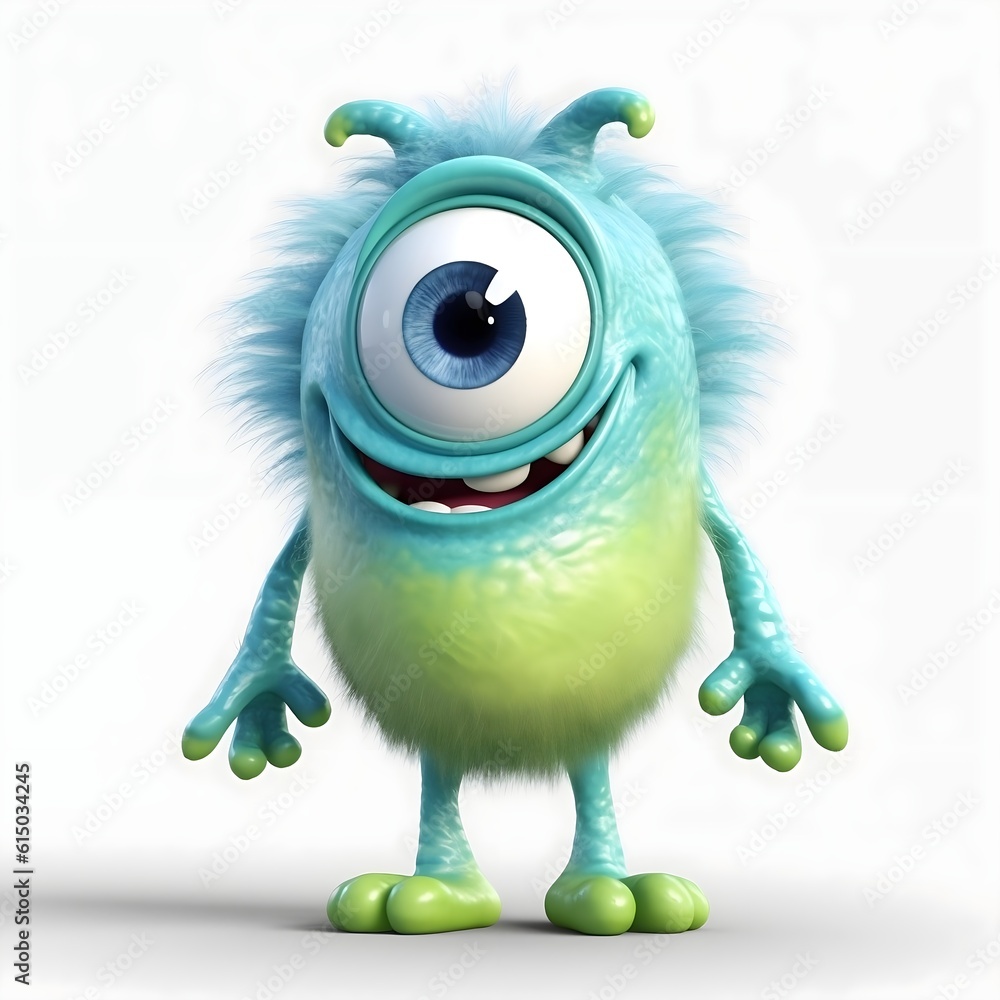 full body view of green alien monster, super cute baby monster with ...