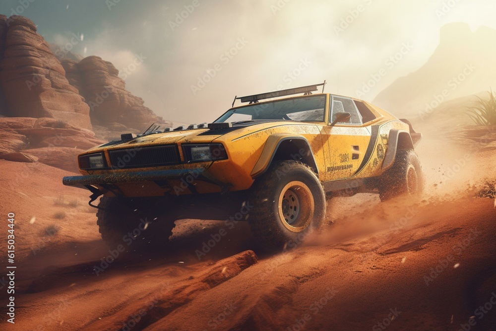 Large digital painting of a powerful sports car designed for extreme ...