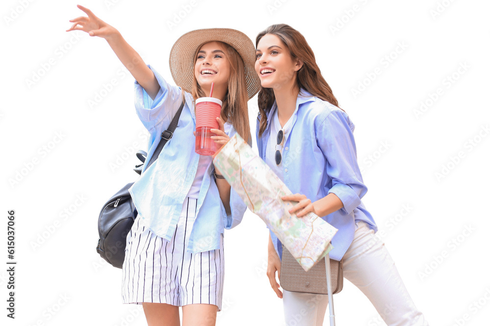 Photo of two girls enjoying sightseeing on a transparent background ...