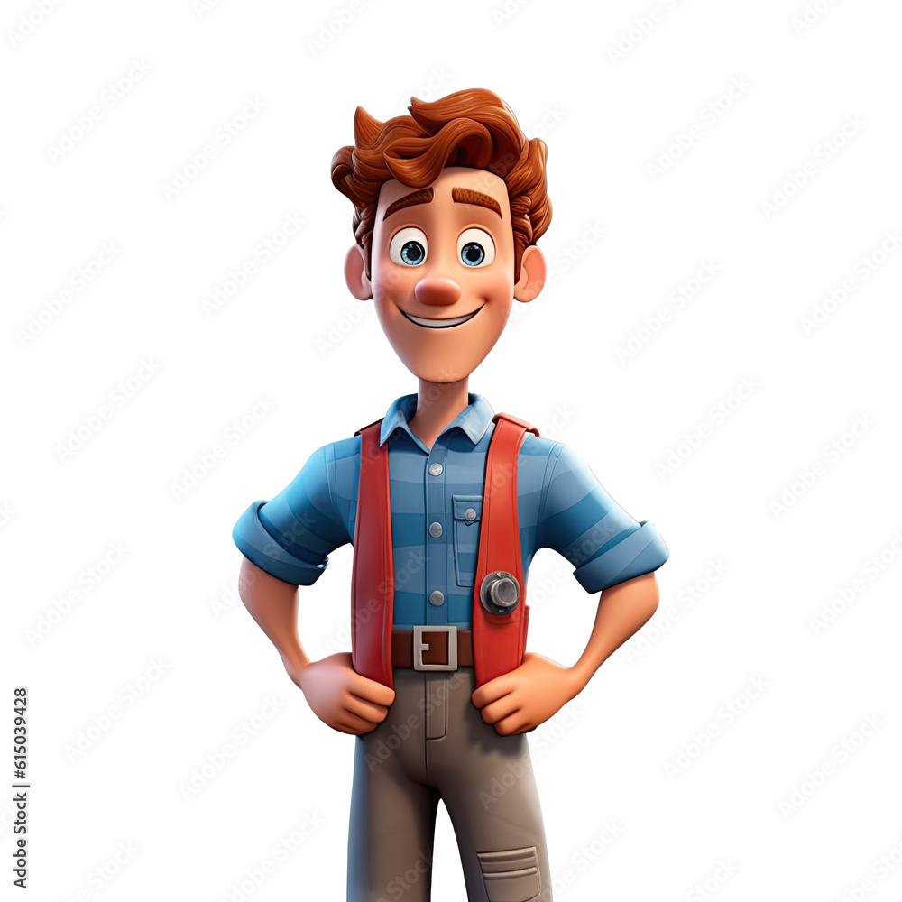 3D cartoon mechanic character on transparent background. Generative AI ...