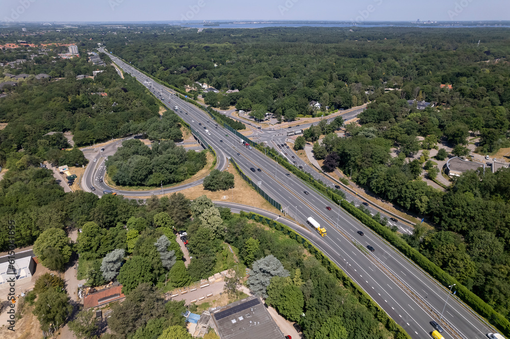 Dutch landscape aerial view of transit roundabout intersection near ...