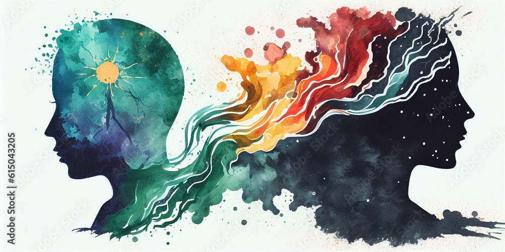 Bipolar disorder mind mental health connection watercolor painting ...