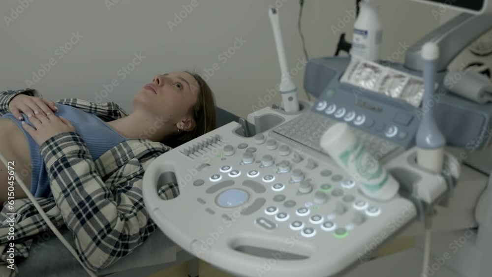 Diagnostic of pregnant woman at healthcare clinic. Doctor conducts ...