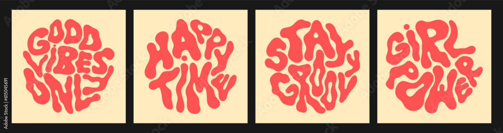 Lettering set in retro groove style. trend poster word combination wavy ...