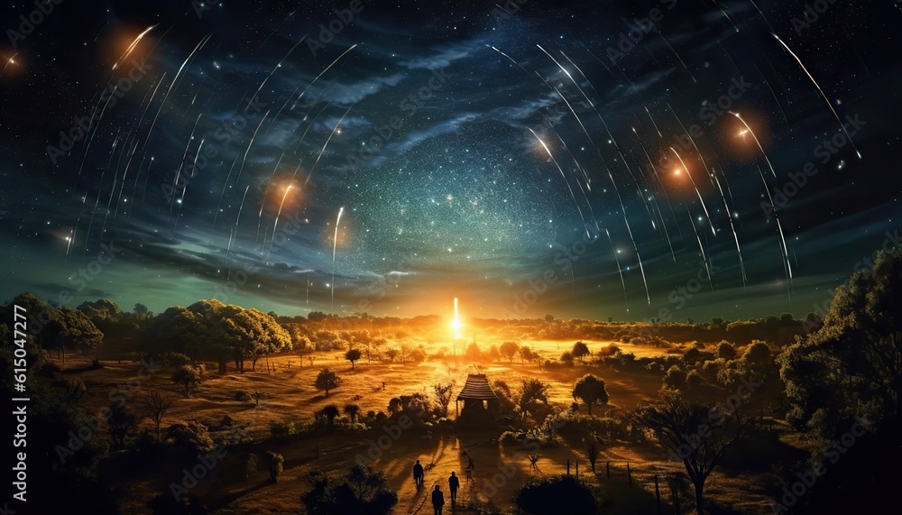 AI Generated. AI Generative. Night sky shooting stars. Astrology galaxy ...