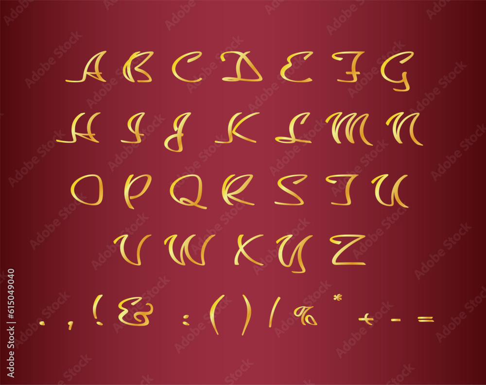 Gold creative alphabet set for dark theme. Vector decorative typography ...