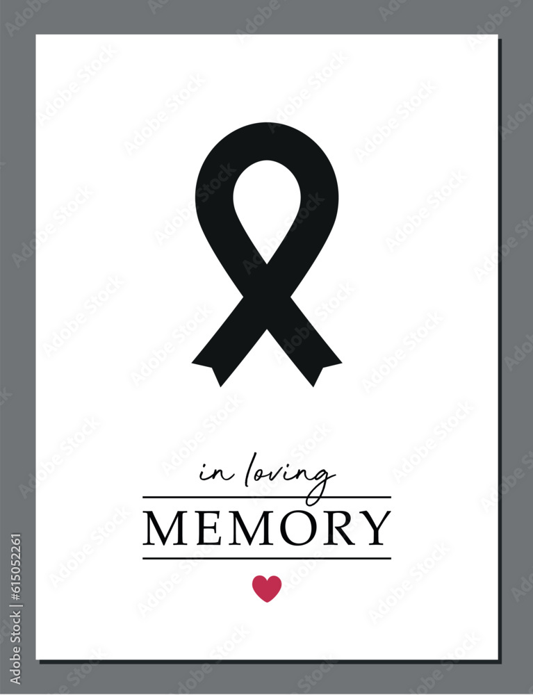 condolence card in loving memory with black ribbon vector illustration ...