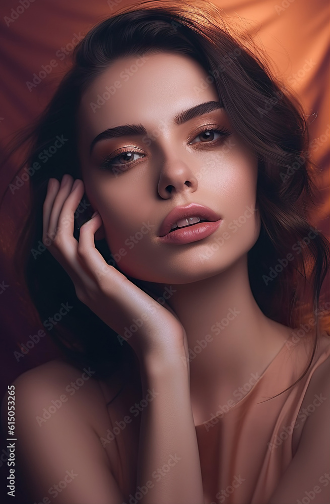 Beautiful woman is touching her face hyper realistic generative AI ...