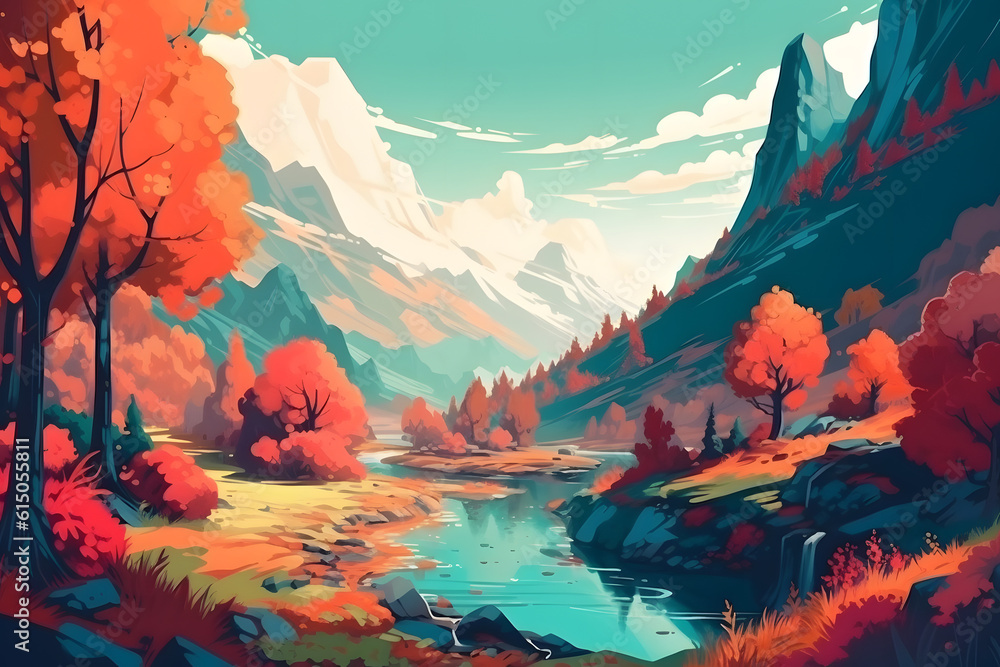 Beautiful animated scenery, background. Generative AI Stock ...