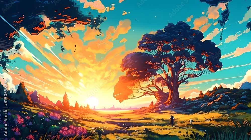 Beautiful animated scenery, background. Generative AI Stock ...