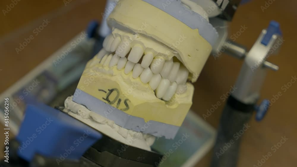 White Artificial Teeth Fitted On Denture Produced In Dental Laboratory ...