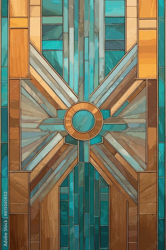 Vector Art Deco parquet panel with a wood texture and, turquoise and ...