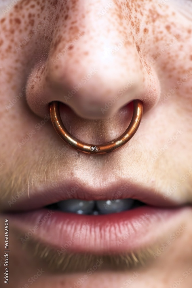 an extreme close up of a septum ring on an unknown individual, created ...